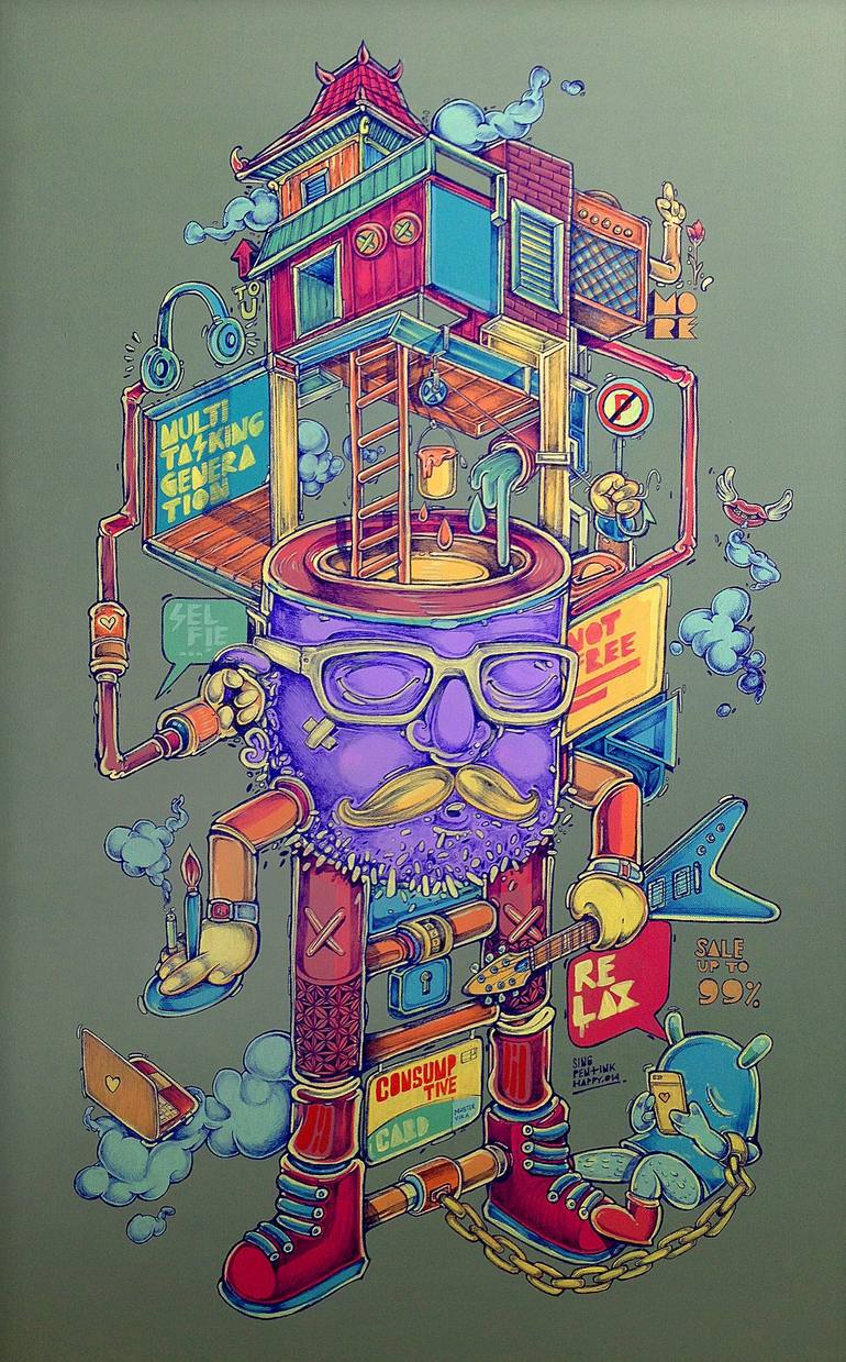 Multitasking Boy Painting by yahya rifandaru | Saatchi Art