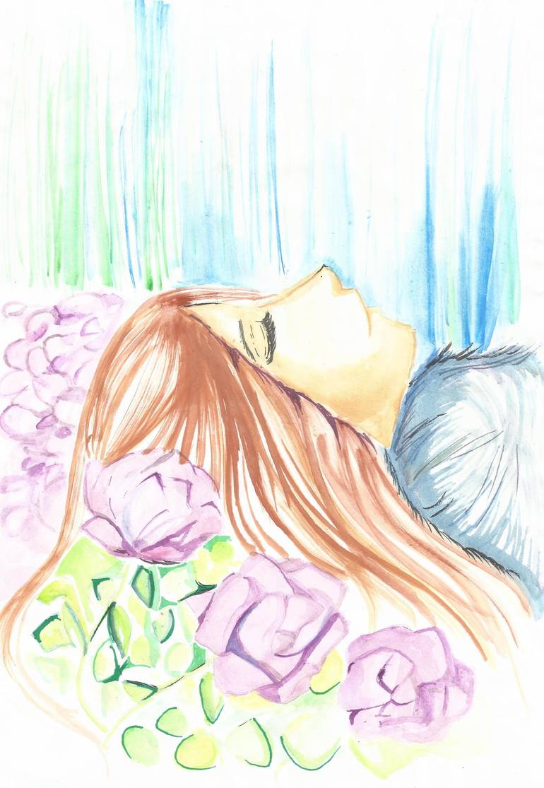 Sleeping on the flower Painting by Mezzy M | Saatchi Art