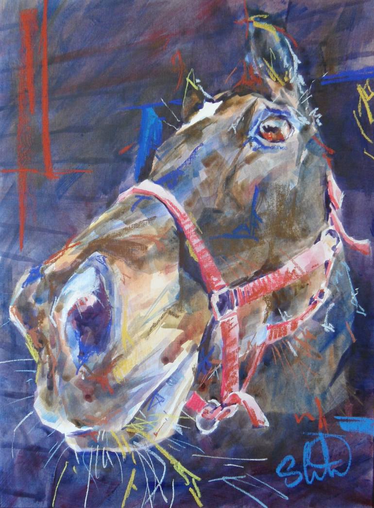 Bonnie (Red Headcollar) Painting by Simon Canacott | Saatchi Art