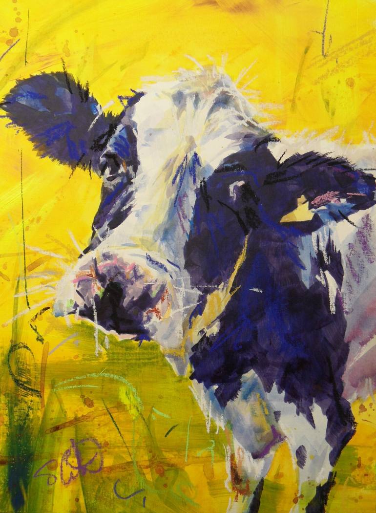 Cow (yellow) Painting by Simon Canacott | Saatchi Art