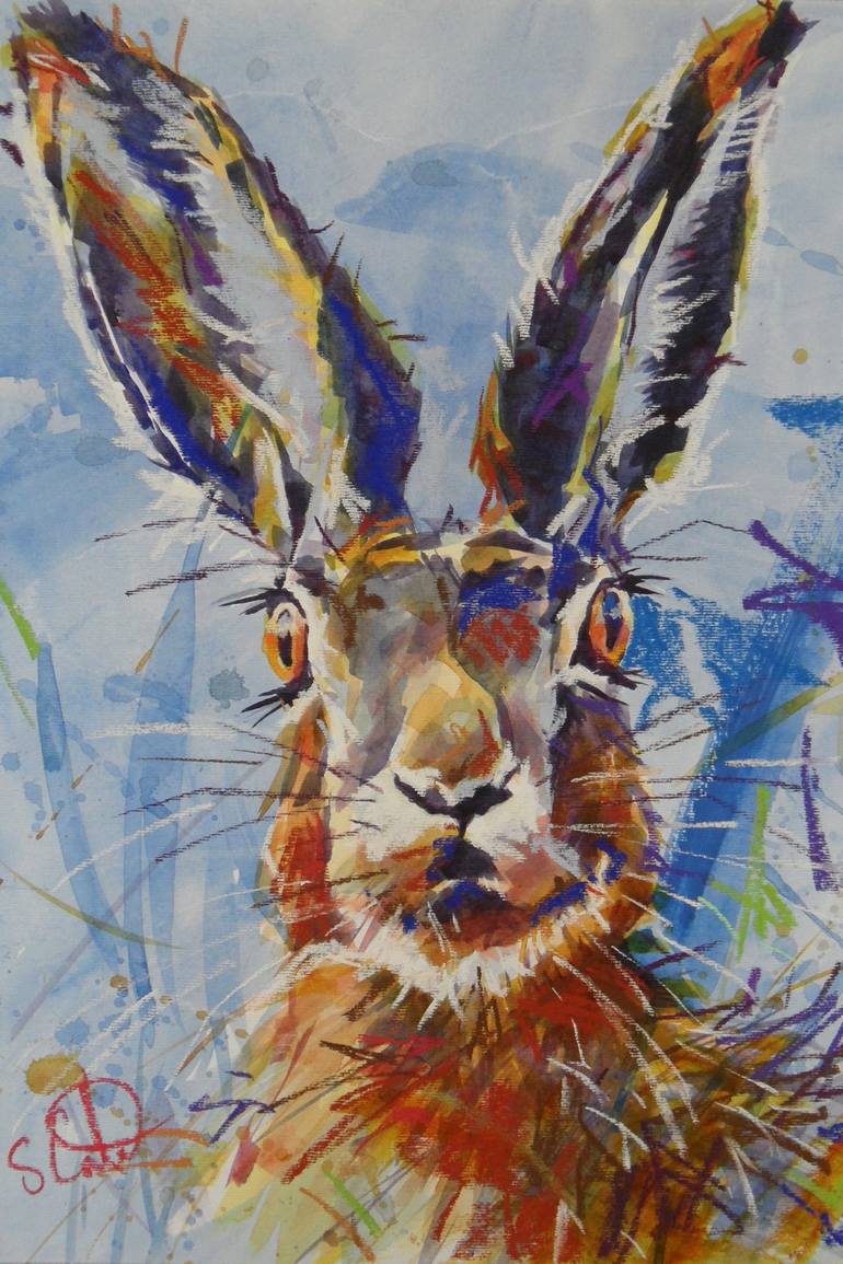 Hare (orange eyes) Painting by Simon Canacott | Saatchi Art