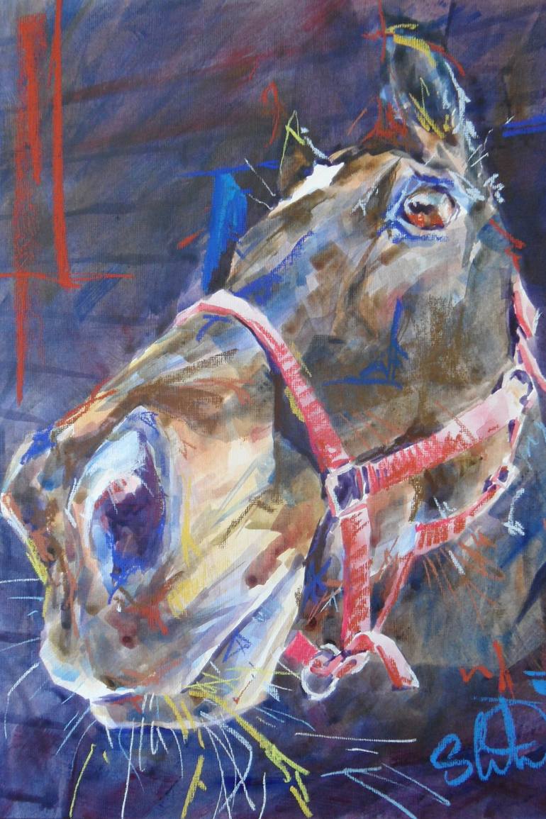 Bonnie (red headcollar) Painting by Simon Canacott | Saatchi Art