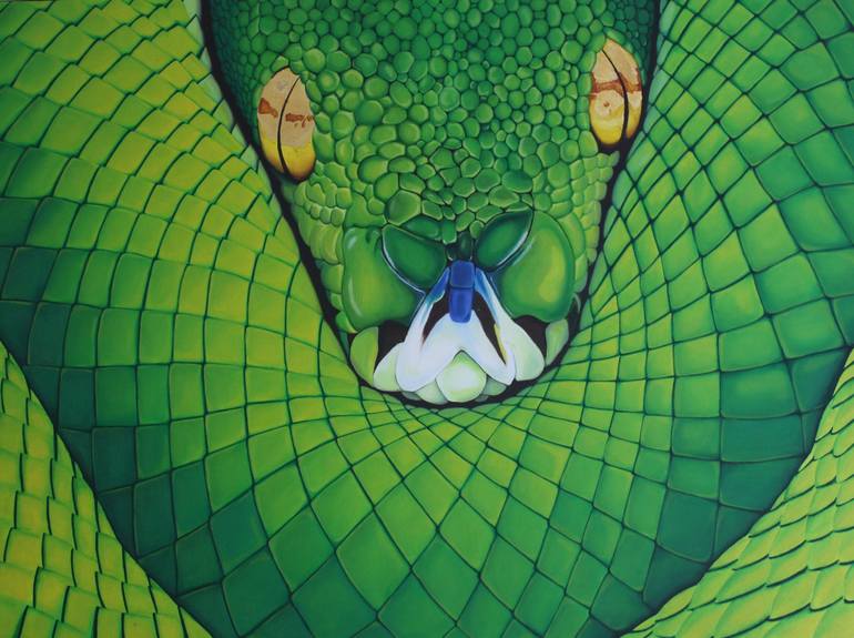Emerald Tree Boa Painting by Stacey Ferguson | Saatchi Art