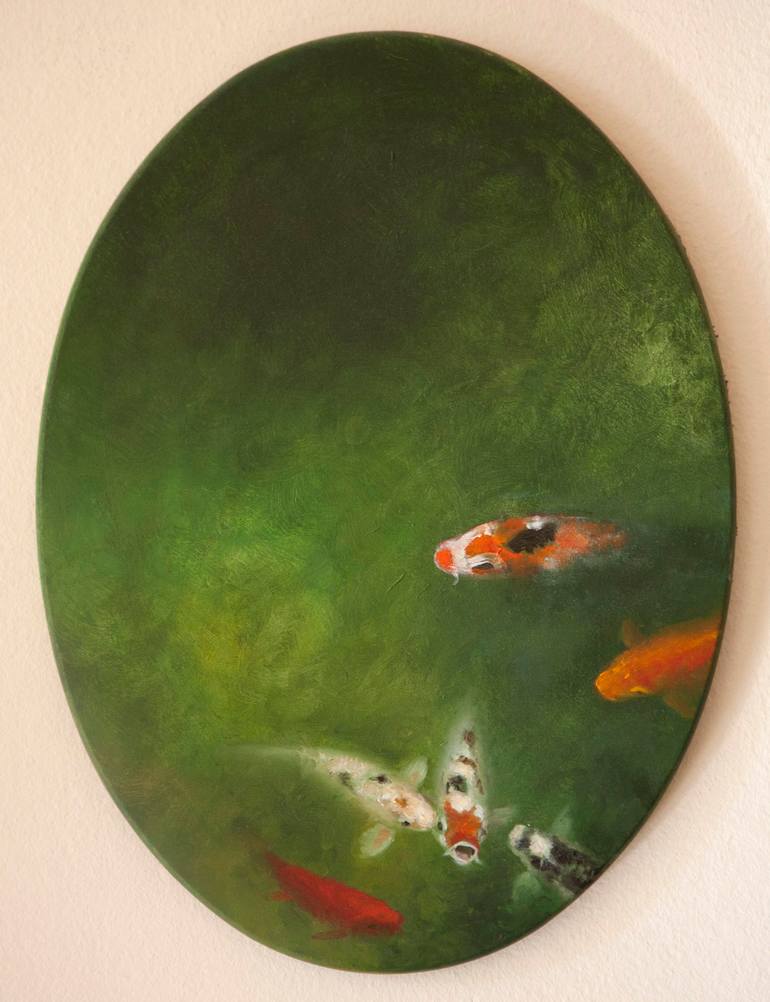 Pesci sparsi su ovale verde Painting by Valeria Pesce | Saatchi Art