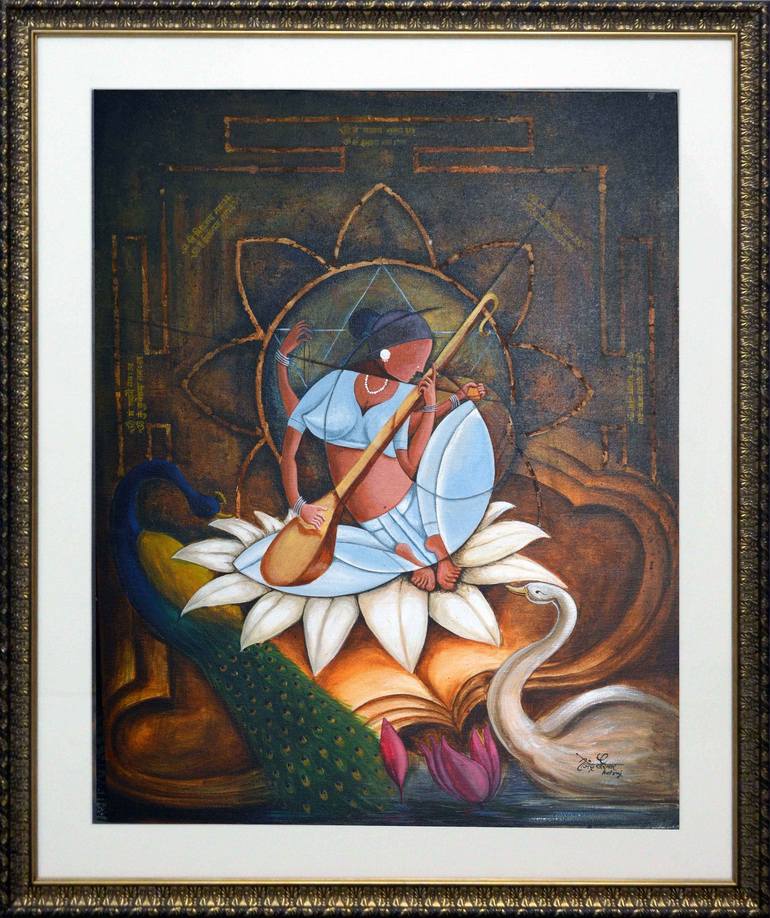Goddess of Knowledge & Art Painting by Rajendra Khairnar ketraj fine ...