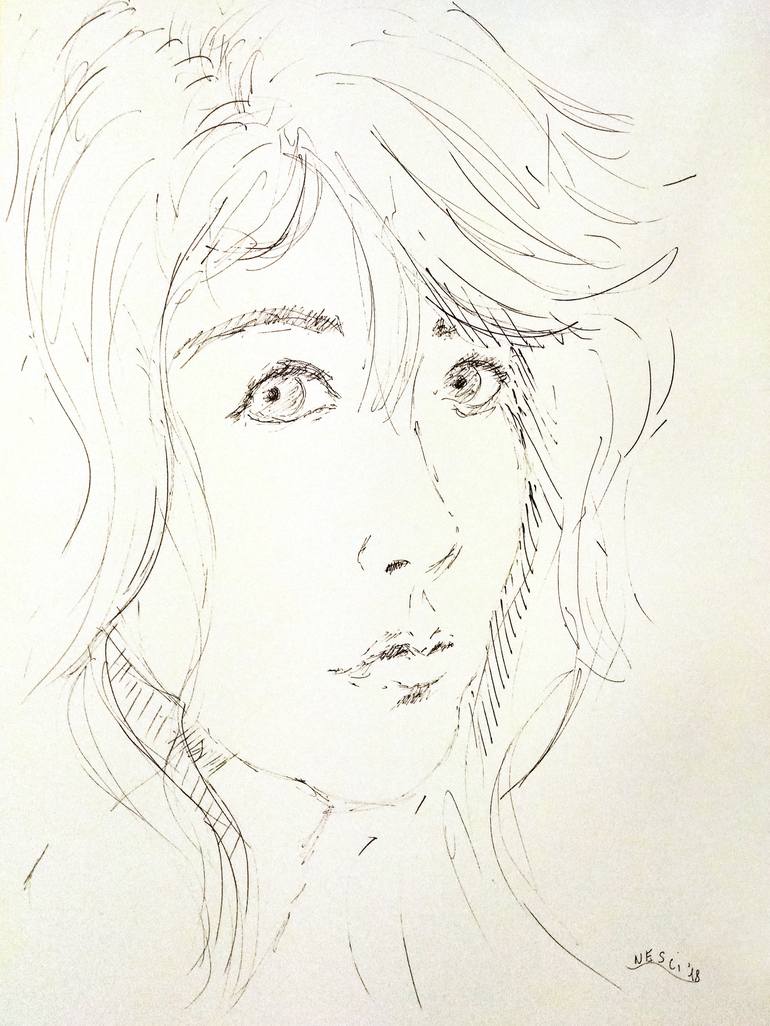 Portrait: young asian girl - Ink portrait drawing of young asian girl ...