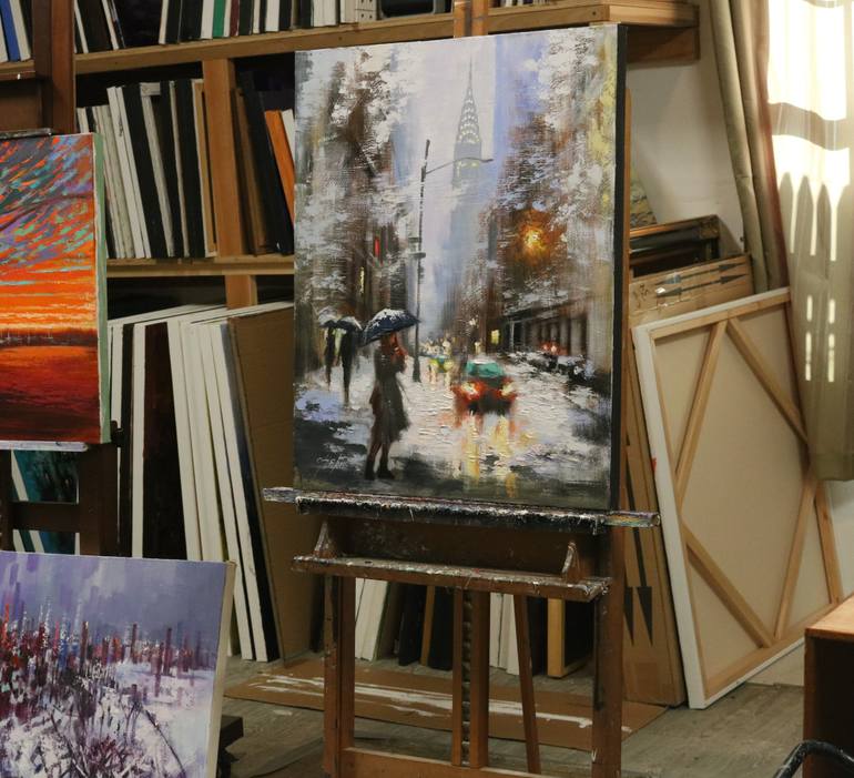 Winter Walkers in Lexington Painting by Chin H Shin | Saatchi Art