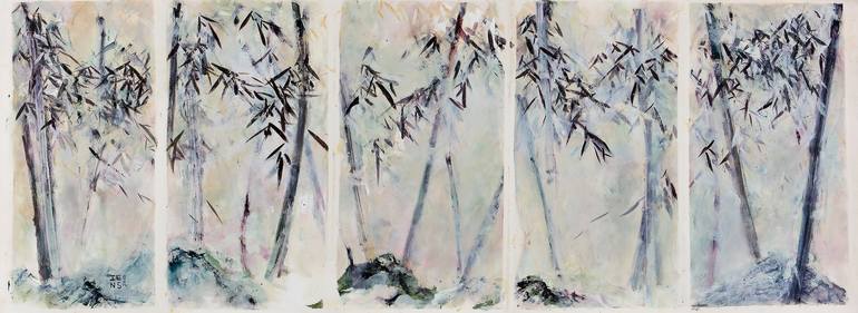 Snowy Bamboo Forest Painting by Ines Sun | Saatchi Art