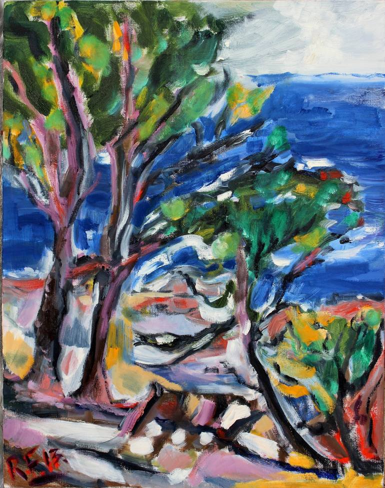 Trees by the Sea Painting by Richard Fox | Saatchi Art