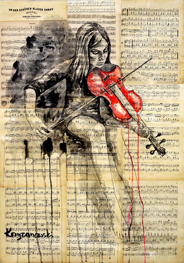 The red violin Painting by Krzyzanowski Art | Saatchi Art