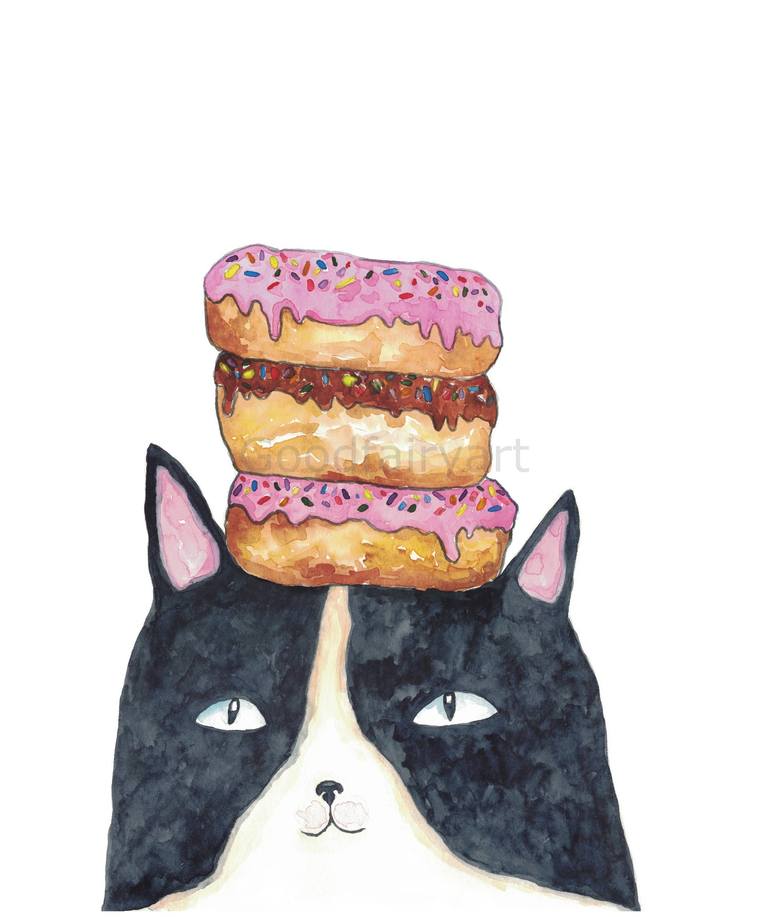 Cat tuxedo donut Painting Wall Poster Painting by Maryna Salagub ...