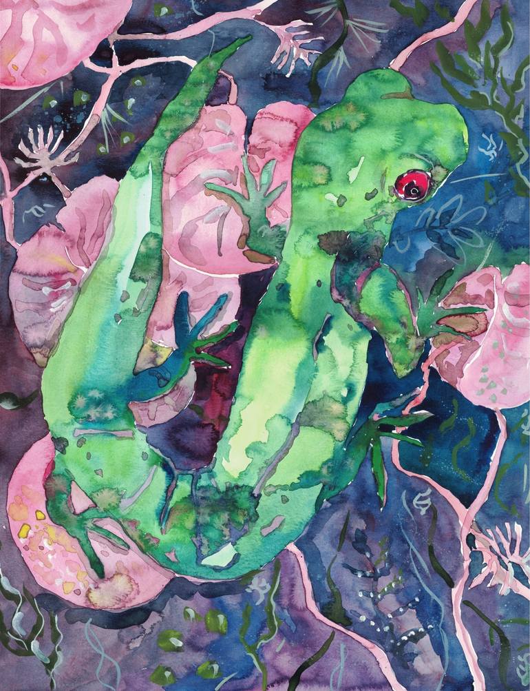 Salamander in the pond Painting by Maryna Salagub | Saatchi Art