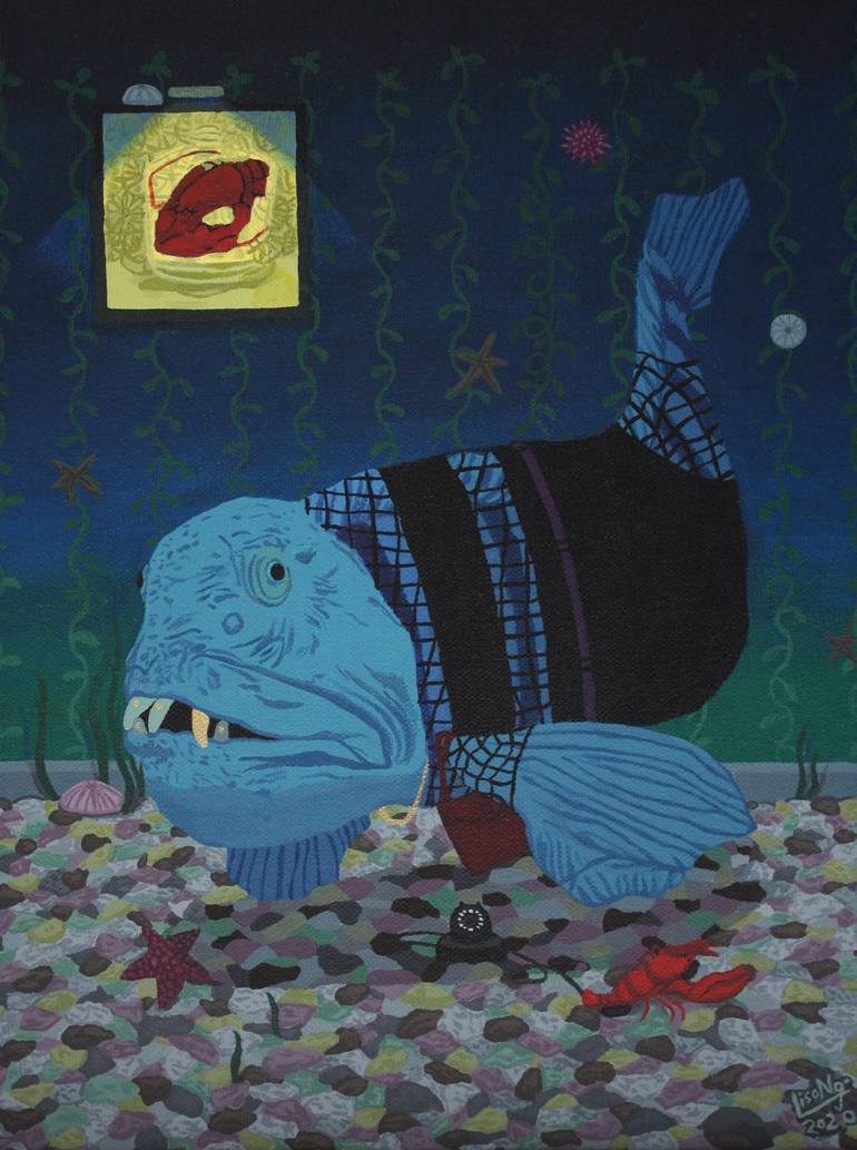Atlantic Wolffish In Fishnet Painting by Lisa Ng | Saatchi Art