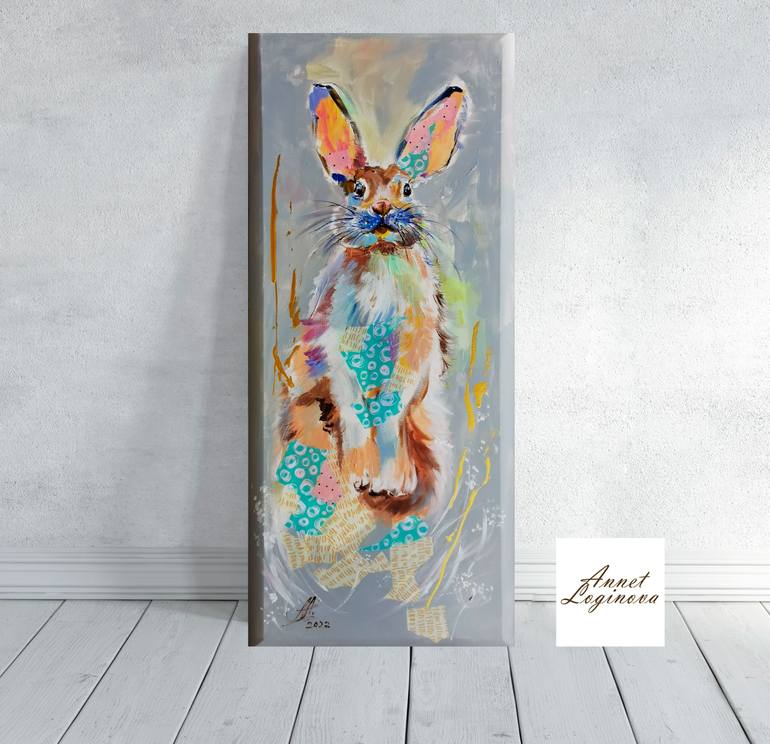 Coniglio. Colourful rabbit. Abstract animal painting. Painting by Annet ...