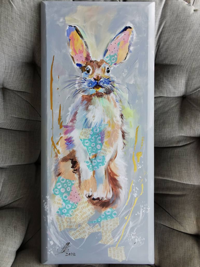 Coniglio. Colourful rabbit. Abstract animal painting. Painting by Annet ...