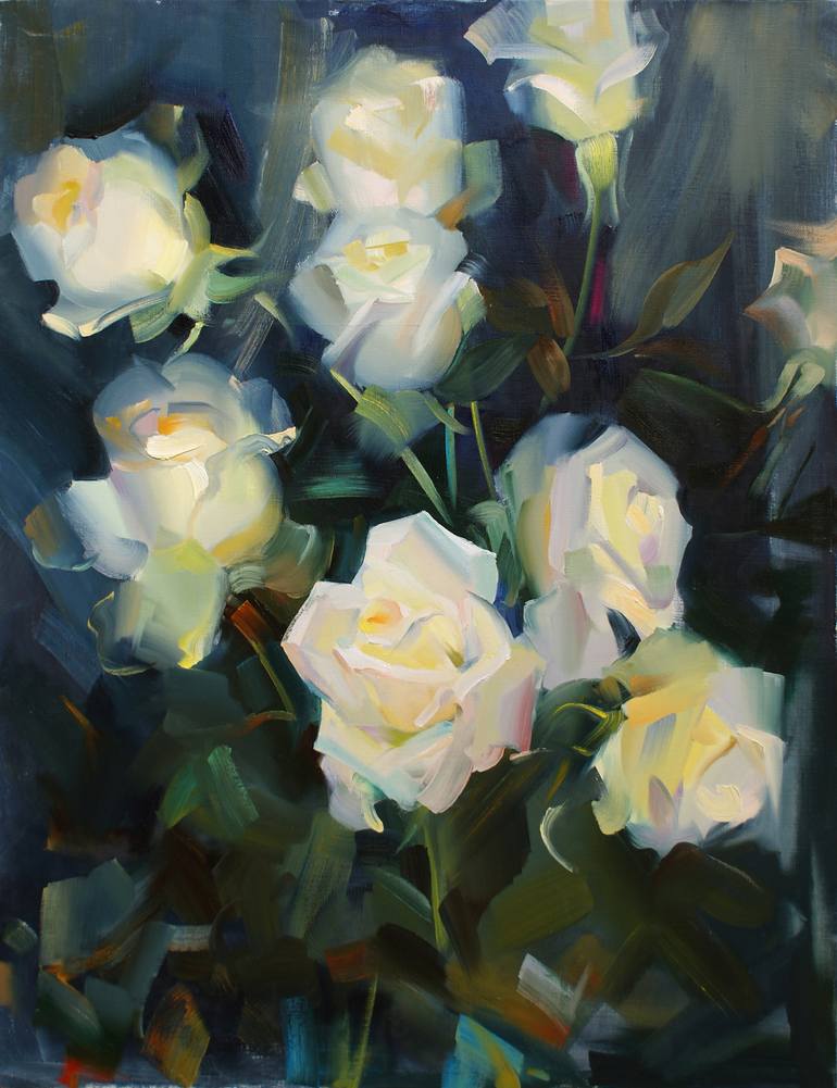 White roses Painting by Tetiana Ivanova | Saatchi Art