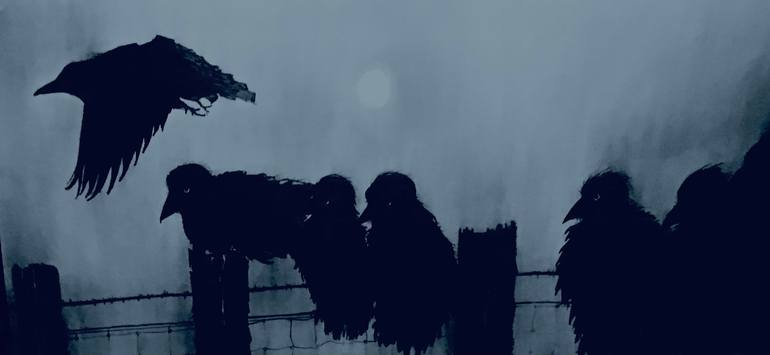Crows in the rain Drawing by Ronald Vlasic | Saatchi Art