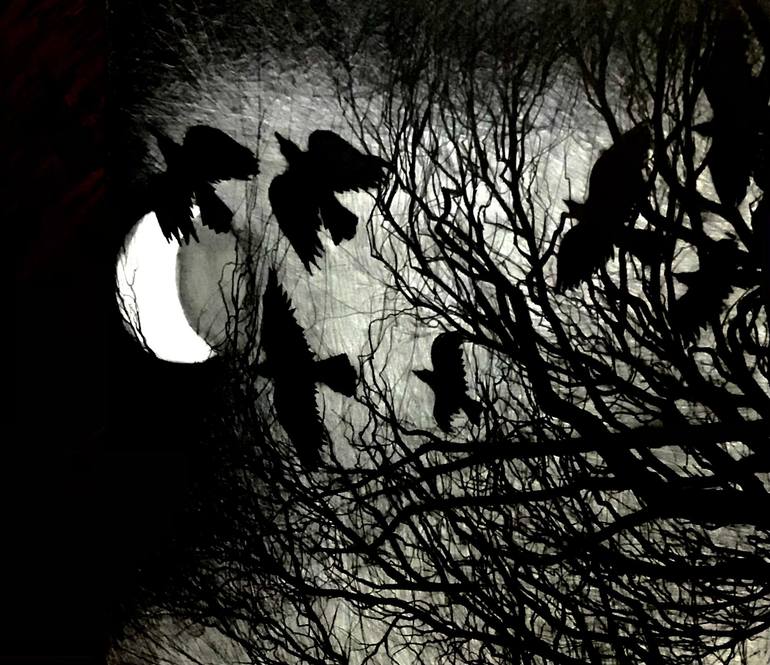 Moonlight crows Drawing by Ronald Vlasic | Saatchi Art