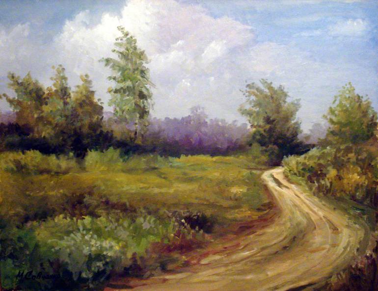 BETWEEN VILLAGES Painting by Mikhail Savchenko | Saatchi Art