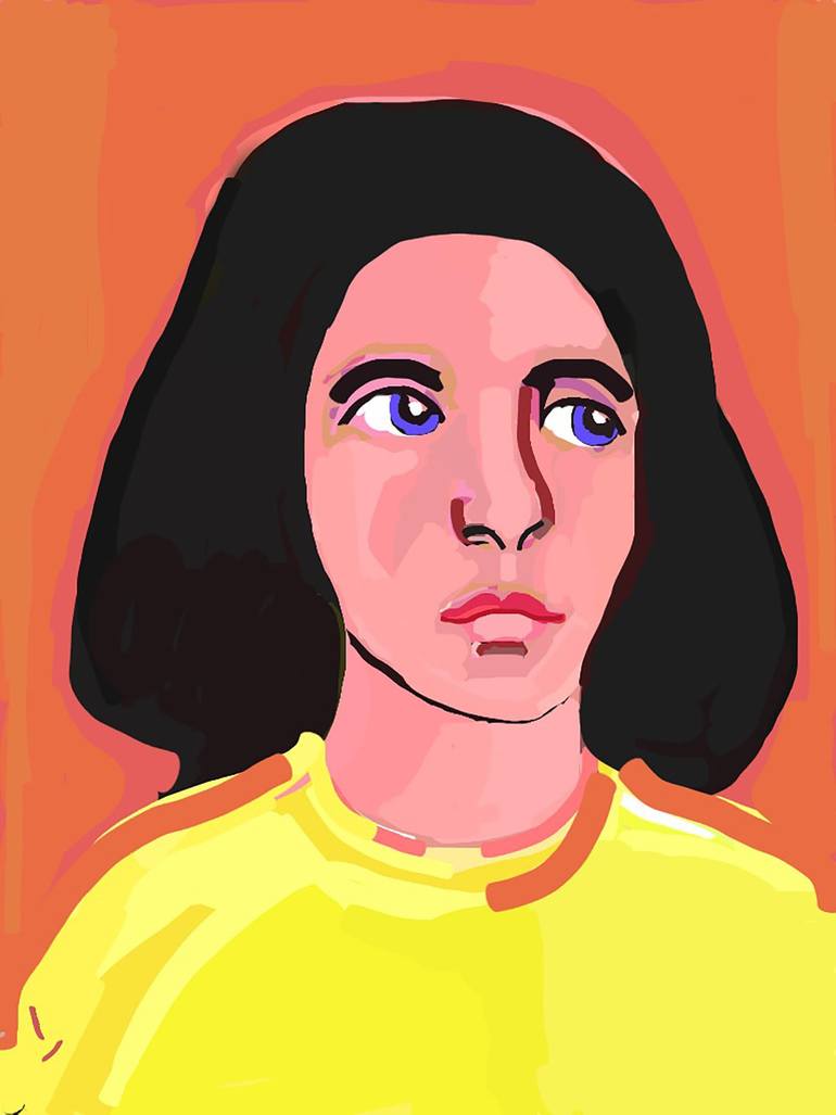 lady in orange, yellow, and black Mixed Media by leo toye | Saatchi Art