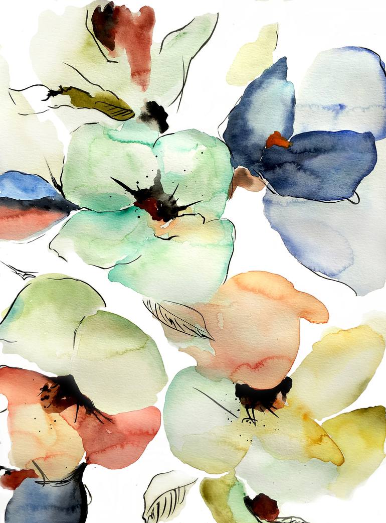 Multi-coloured flowers Painting by Andrea Sabatt | Saatchi Art