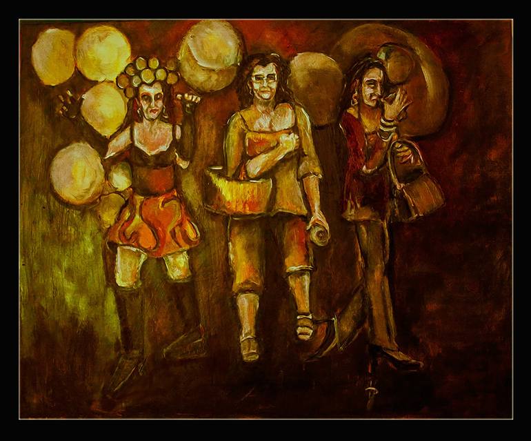 Three sisters walk Painting by CHEVAS ROLFE | Saatchi Art