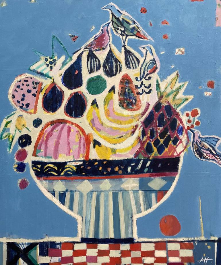 Fruit Bowl with Birds Painting by Anna Hymas | Saatchi Art