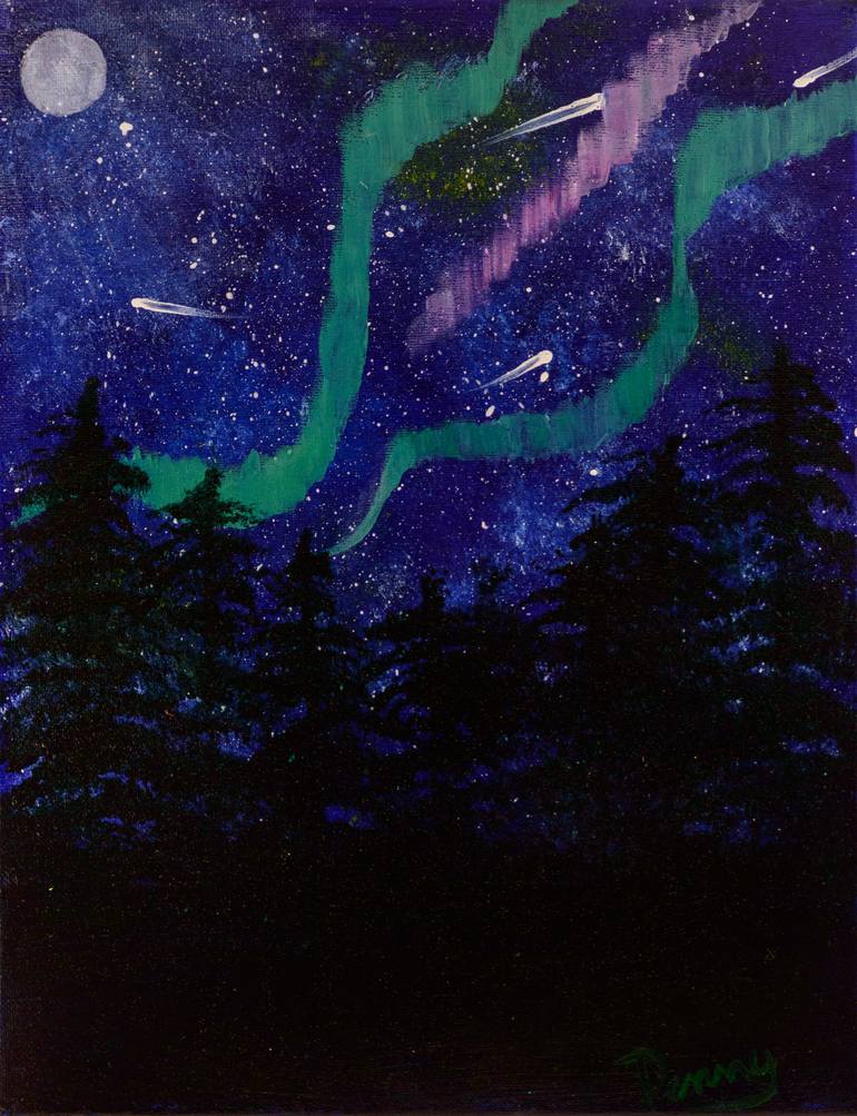 Northern Lights Night Sky Painting by Penny FireHorse | Saatchi Art