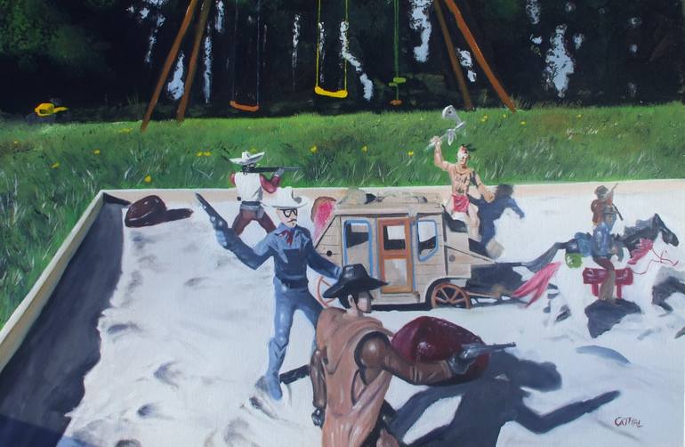 Trouble in the Sandbox Painting by Cathal Gallagher | Saatchi Art