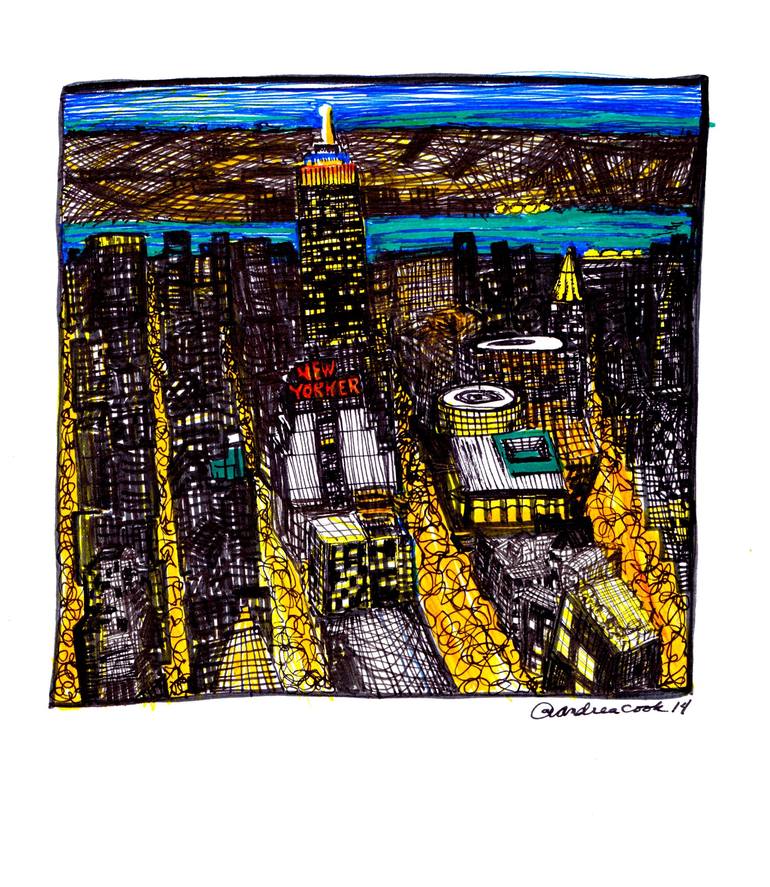 Golden Rhapsody - New York City Drawing by Andrea Cook | Saatchi Art