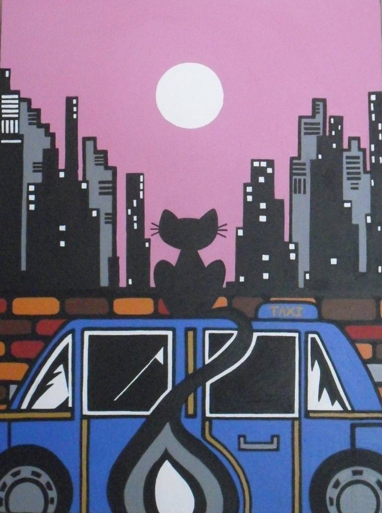 Cat on the Cab Painting by katherine swain | Saatchi Art