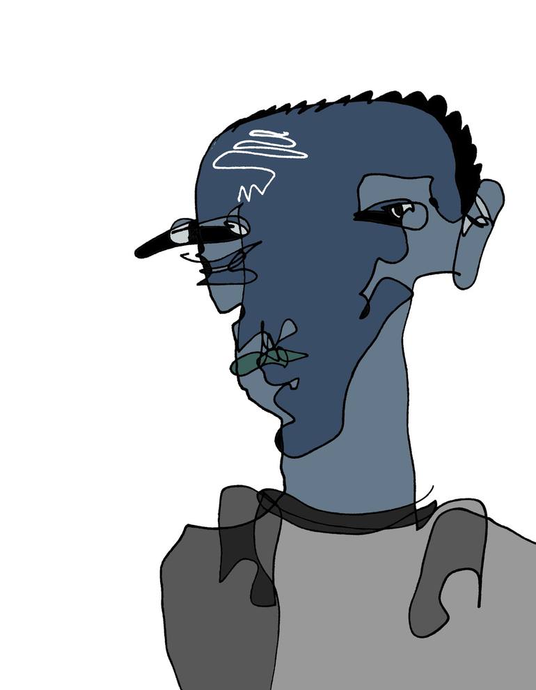 Blue head, white background Painting by Mark Rathmell | Saatchi Art