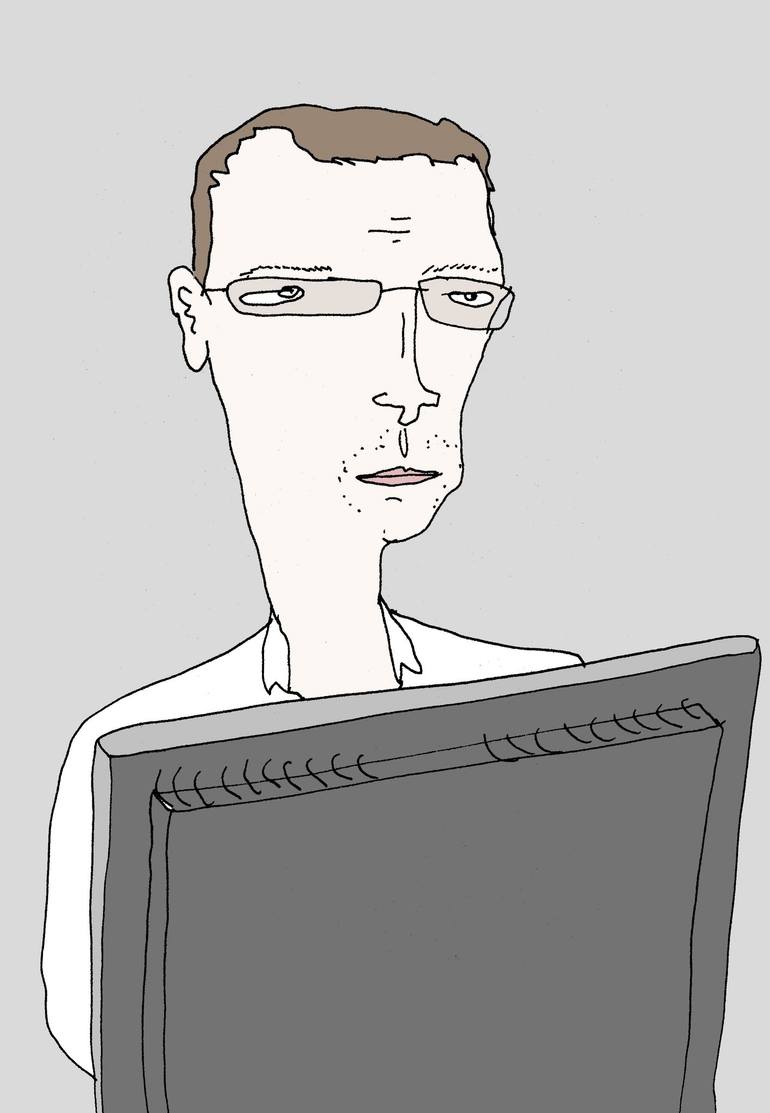 Man at computer Drawing by Mark Rathmell | Saatchi Art