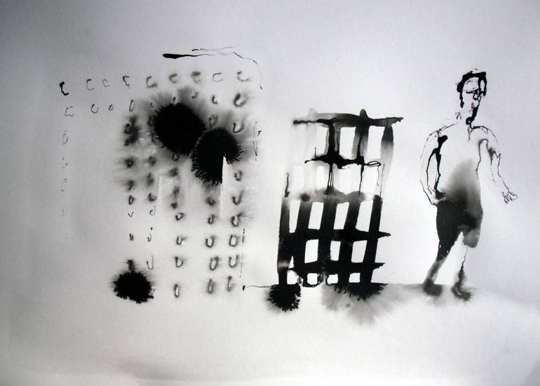 Figure & Two Buildings Painting by Mark Rathmell | Saatchi Art