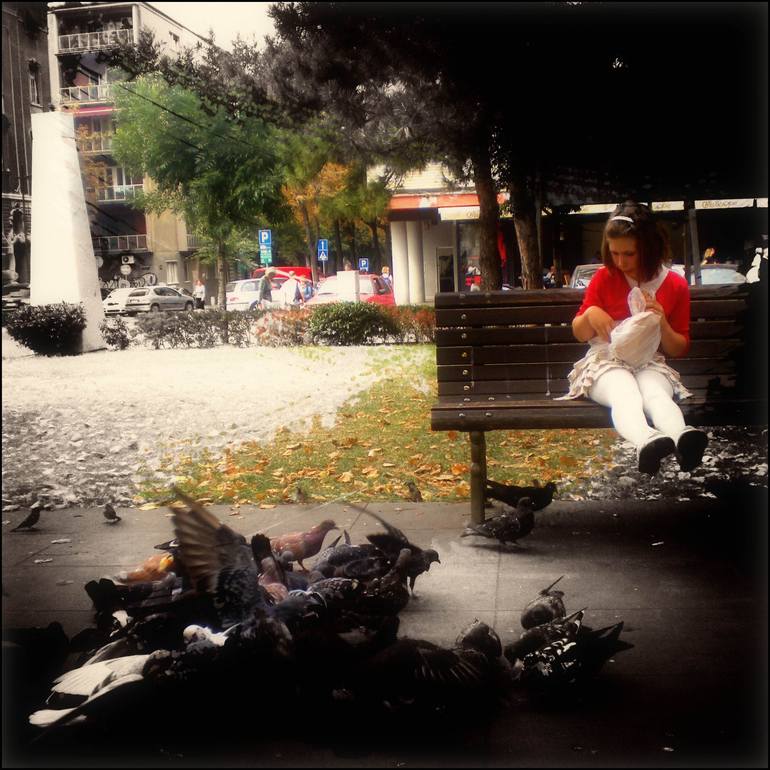 Girl with pigeons Photography by Mila Raskoljnikov | Saatchi Art