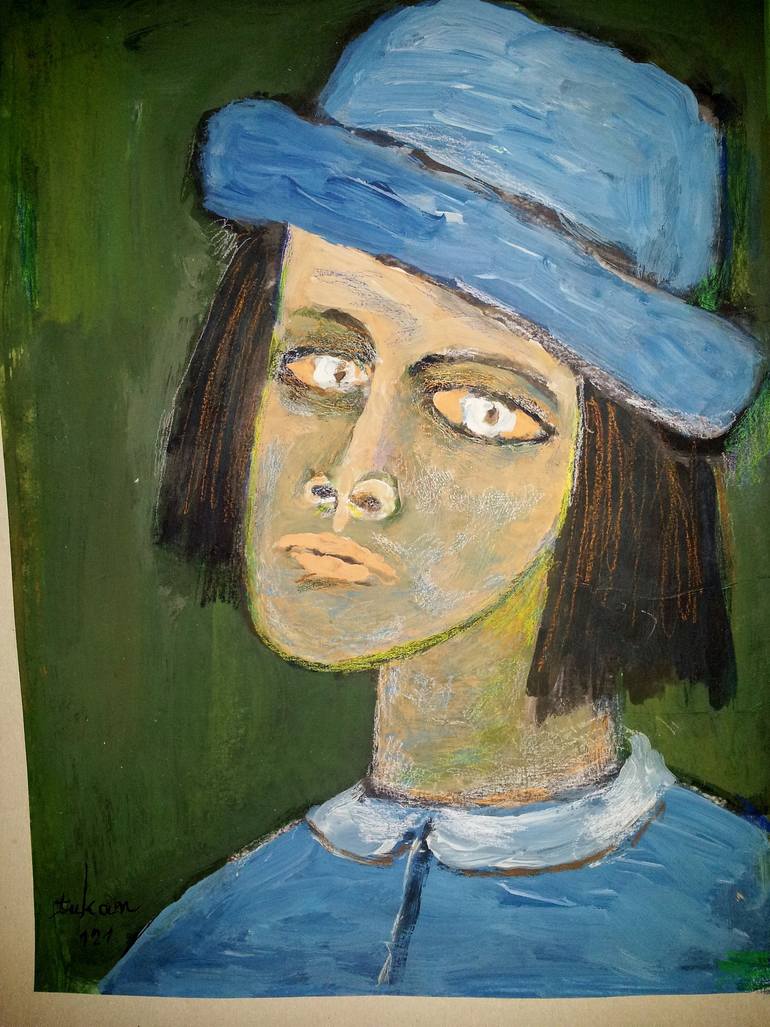 Girl with hut Painting by Jacek Tarkowski | Saatchi Art
