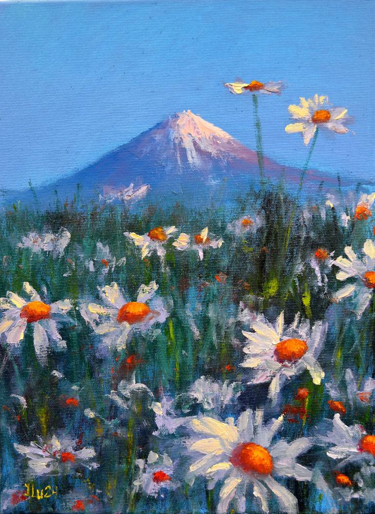 Japanese meadow daisies 40X30 Painting by Elena Lukina | Saatchi Art
