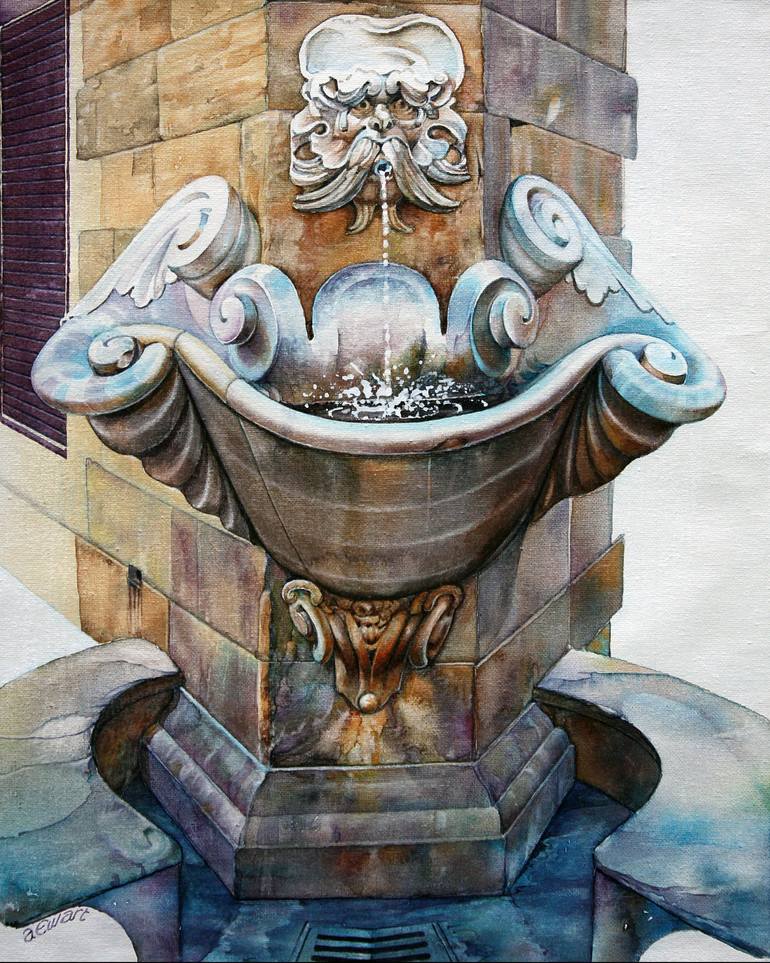 Renaissance Fountain Painting by Ewart Art | Saatchi Art