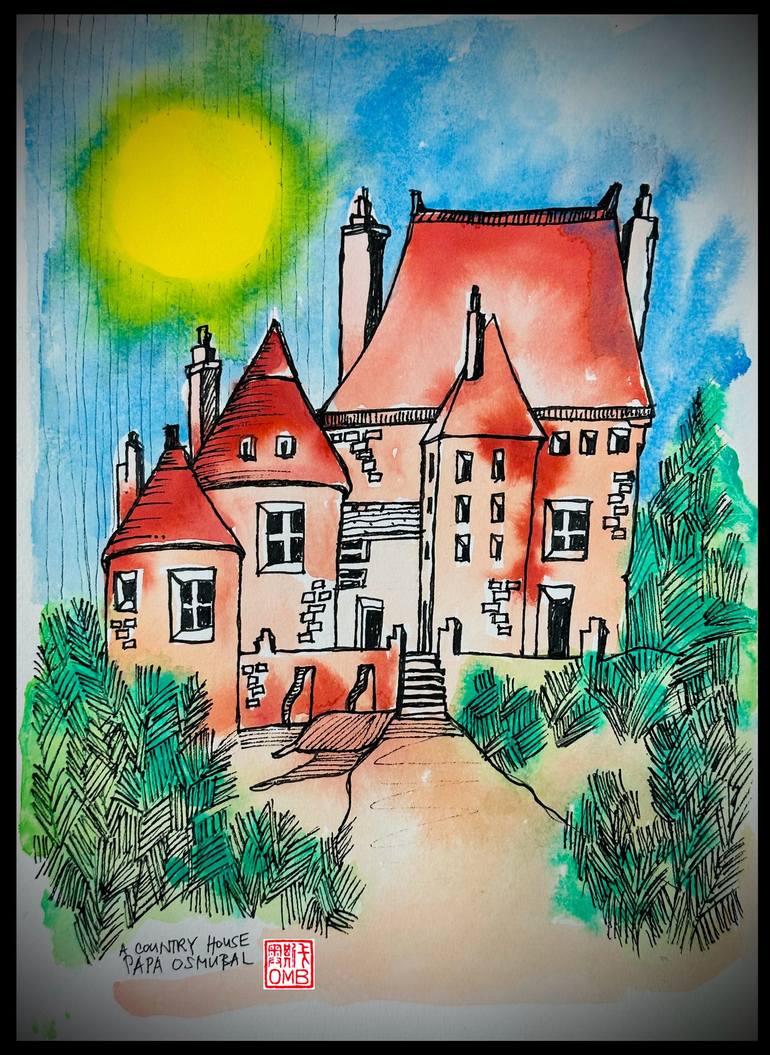 country house (loose sketching; loose drawing) Drawing by Oscar Munoz ...