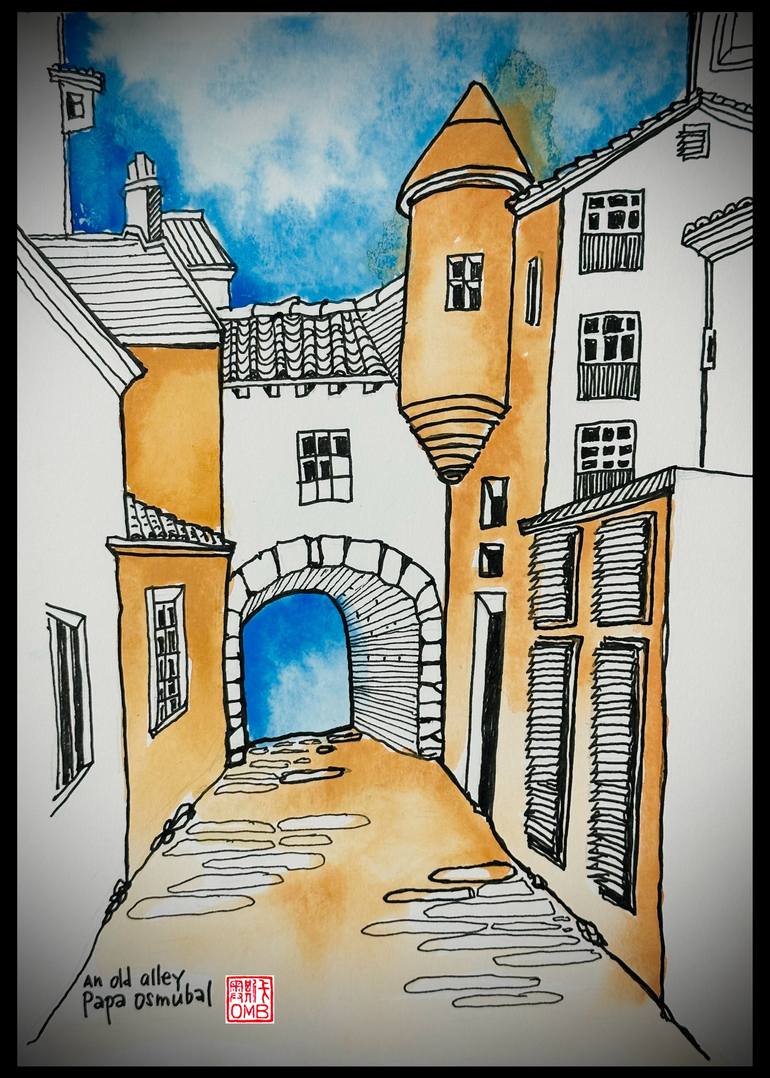 an alley (loose sketching; loose drawing) Drawing by Oscar Munoz ...