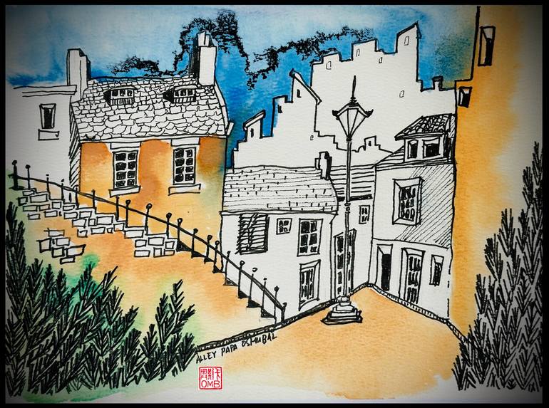 an alley (loose drawing; loose sketching) Drawing by Oscar Munoz ...