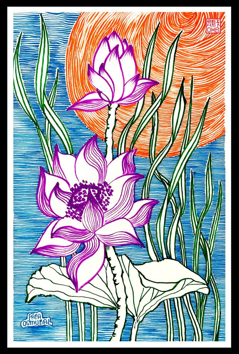 grass, moon, sky, lotus Drawing by Oscar Munoz Balajadia Papa Osmubal ...