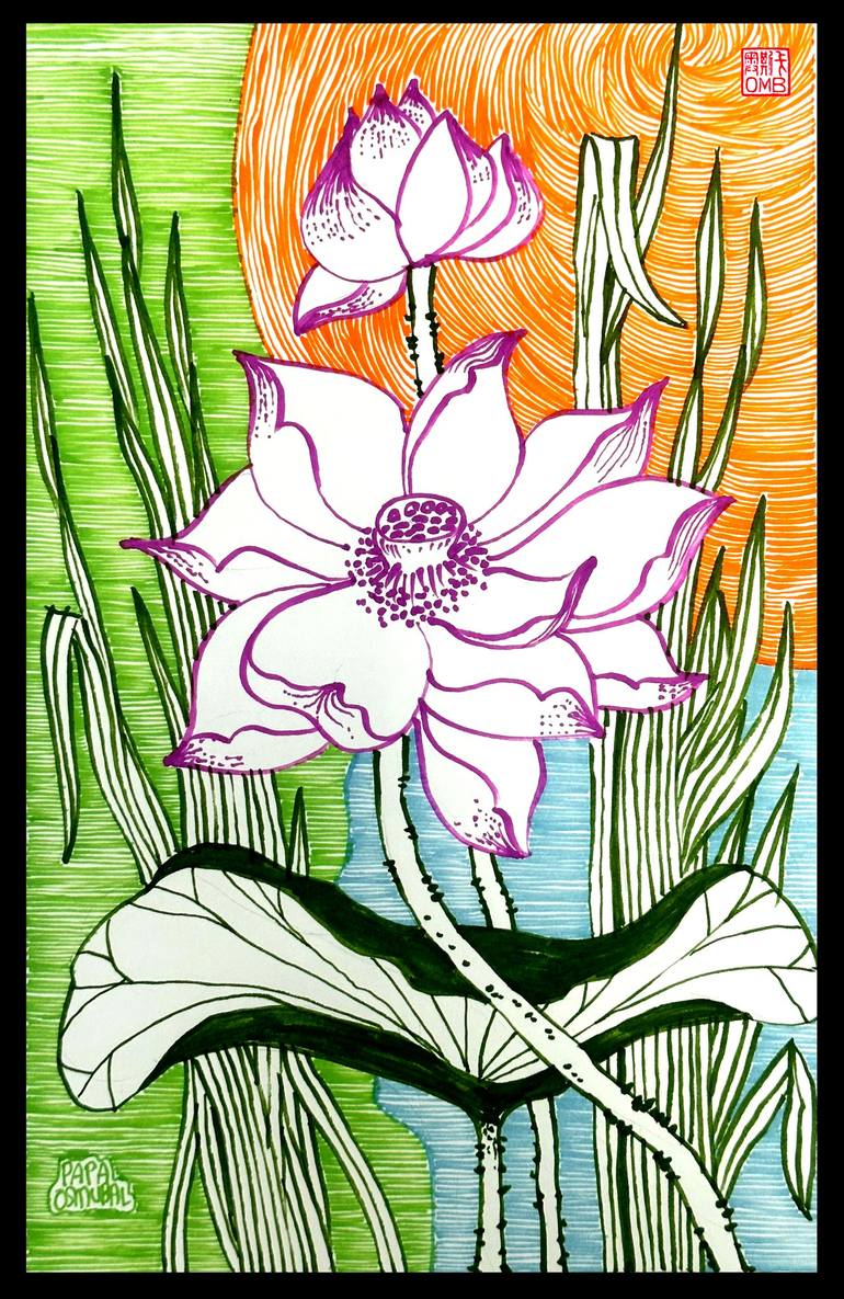 lotus, moon, grass, sky Drawing by Oscar Munoz Balajadia -- Papa ...