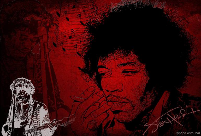 Jimi Hendrix Collage by Oscar Munoz Balajadia Papa Osmubal | Saatchi Art