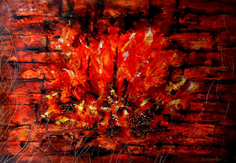 Original abstract acrylic fire flame painting fantasy art Painting by ...