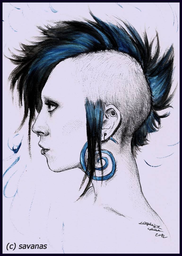 Blue Mohawk Drawing by Cécile Lagarrigue | Saatchi Art