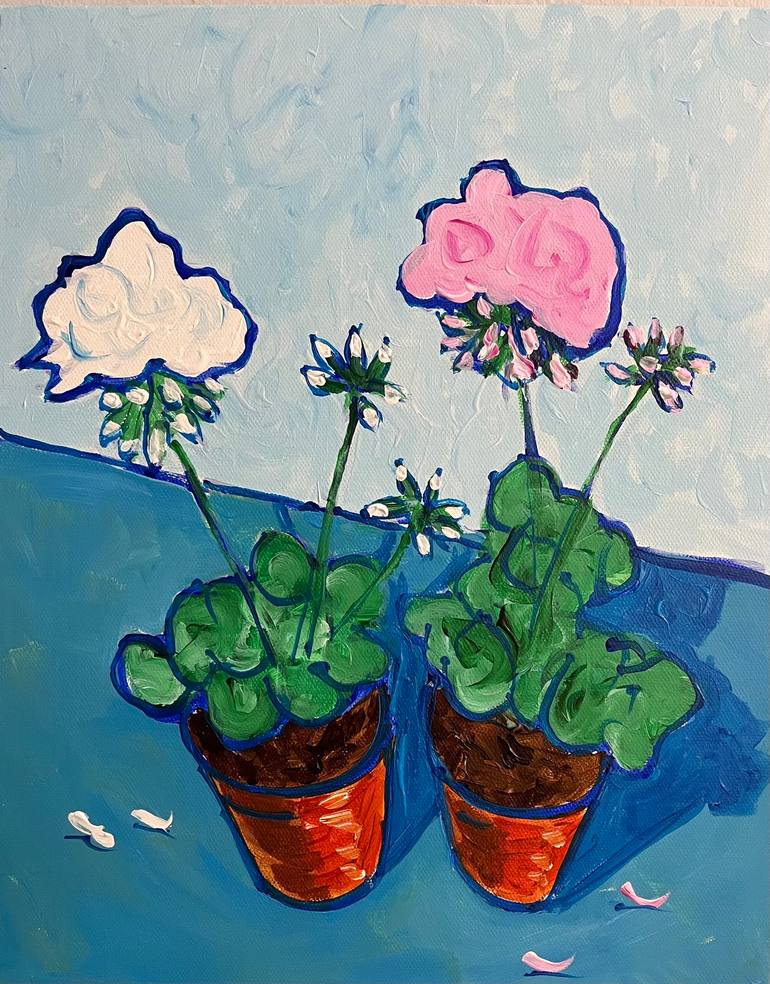 White and Pink Geraniums Painting by Brian Pinnell | Saatchi Art