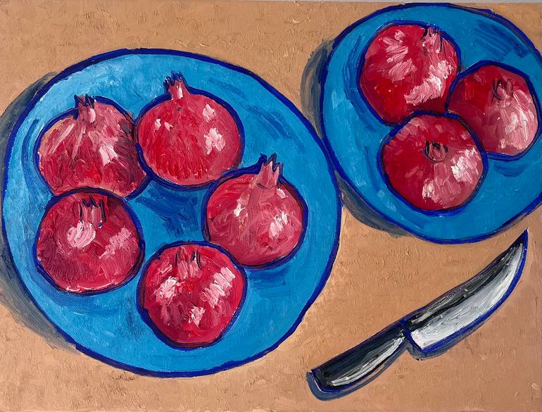 Pomegranates with knife Painting by Brian Pinnell | Saatchi Art