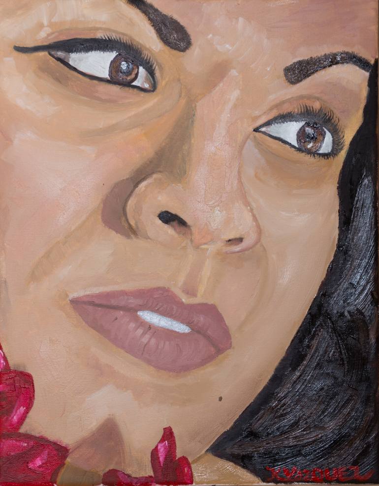 Beauty resting with her flowers Painting by Kat Vazquez | Saatchi Art