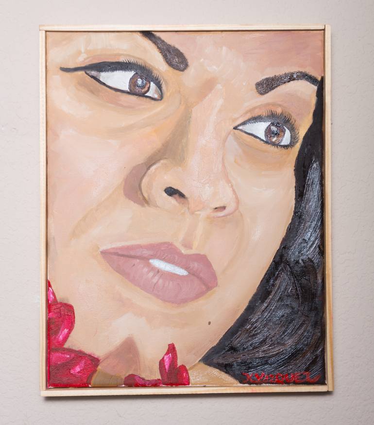 Beauty resting with her flowers Painting by Kat Vazquez | Saatchi Art